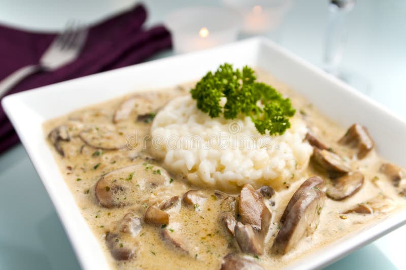 Risotto with Mushroom Sauce Stock Image - Image of fork, starch: 28957539