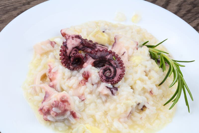 Risotto with octopus stock photo. Image of paella, meal - 111770758
