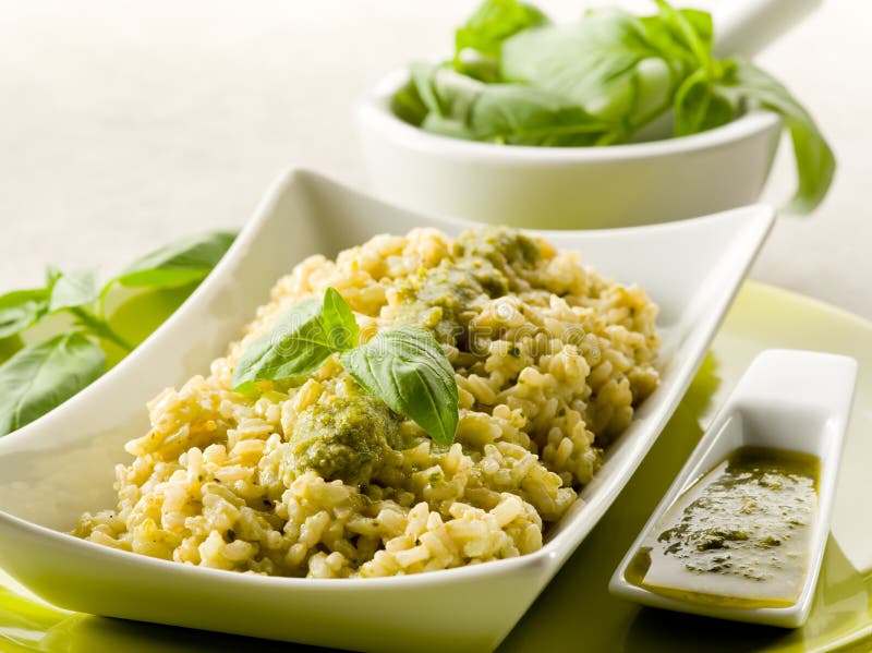 Risotto with pesto sauce stock photo. Image of italian - 24328540
