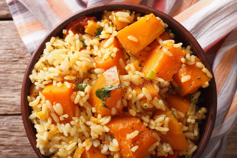 Risotto with Pumpkin in a Bowl Close-up. Horizontal Top View Stock ...