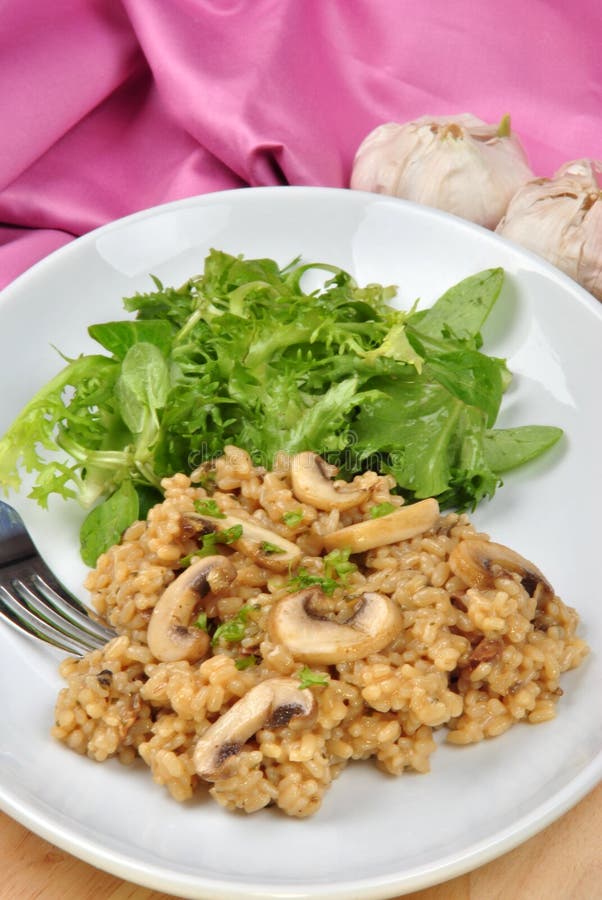 Risotto Rice with Mushroom and Salad Stock Image - Image of gastronomy ...