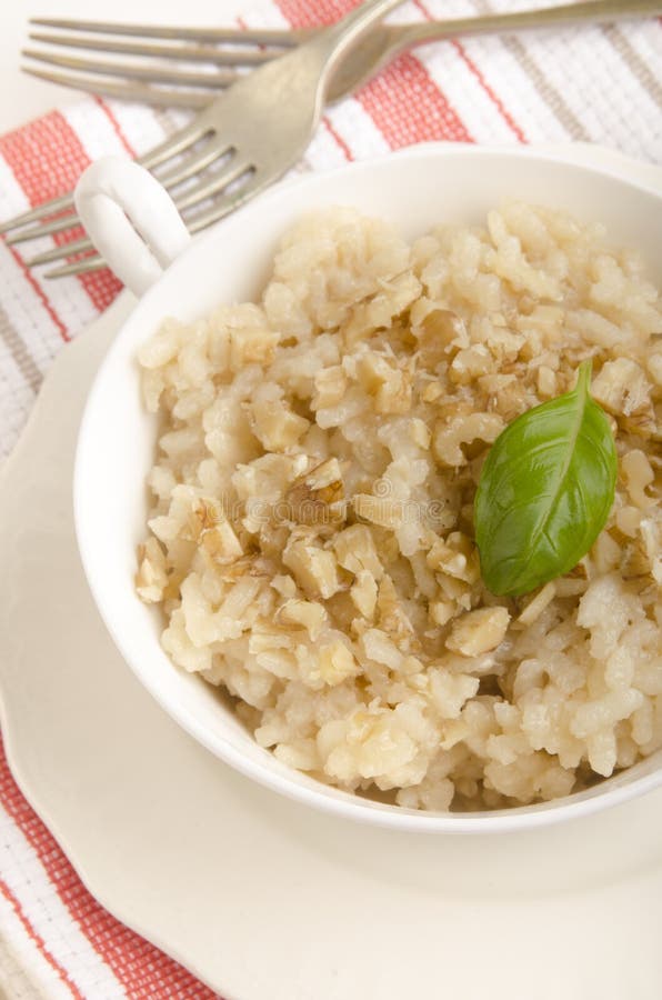 Risotto Rice with Walnut and Basil Stock Image - Image of food, risotto ...