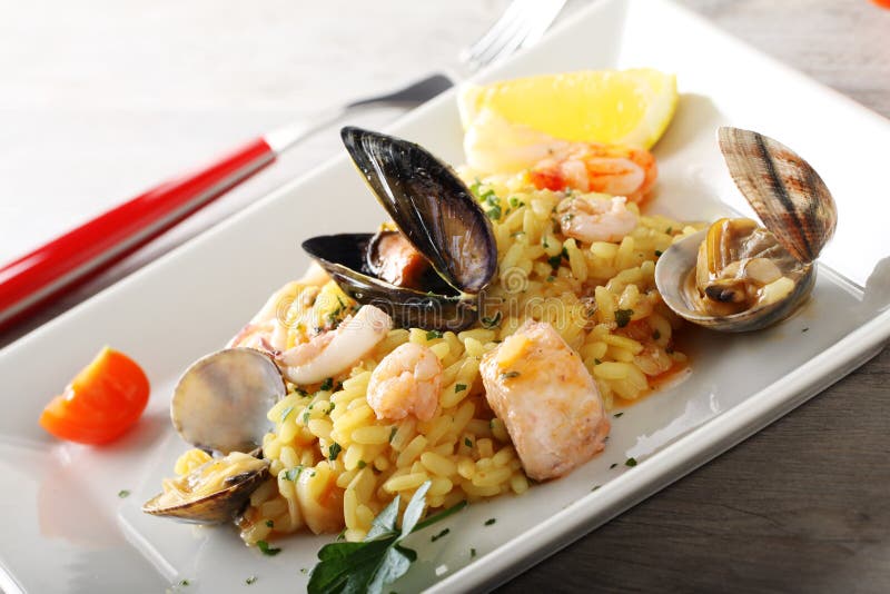 Risotto with seafood stock image. Image of cooking, gourmet - 94839317