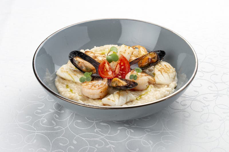 Risotto with Seafood: Shrimp and Mussels. Isolated Image Stock Image ...