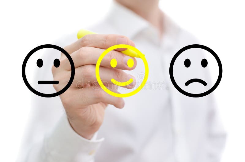 Tre Emoticon Con Icone Positivi, Neutri E Negativi Fotografia Stock ...