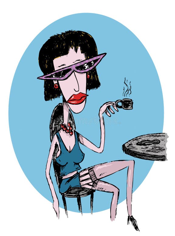 Risque Woman drinks Coffee stock illustration. Illustration of stylish ...