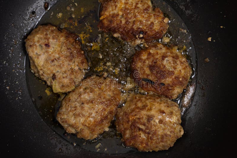 Rissole are Fried in a Pan. Minced Meat with Vegetables and Buckwheat ...