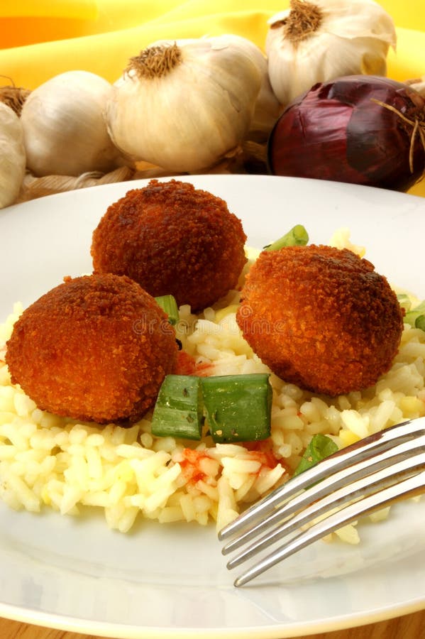 Rissole with Rice on a Plate Stock Image - Image of tasting, dinner ...
