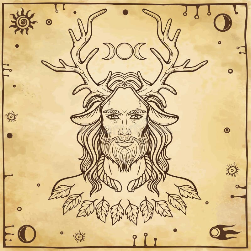 Ritratto Del Dio Cornuto Cernunnos Illustrazione Vettoriale ...