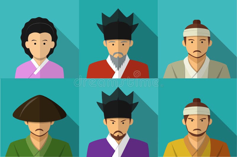 Ritratto Della Gente Coreana in Costume Tradizionale Illustrazione ...