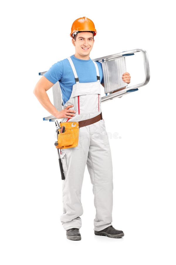 Ritratto Integrale Di Un Operaio Con Un Casco Che Porta a Immagine ...