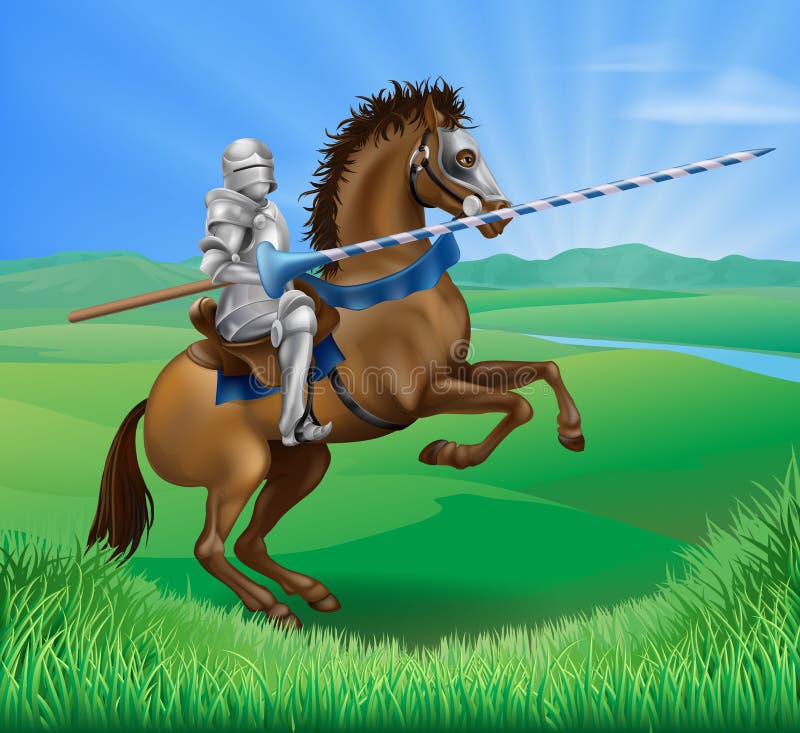 Ritter auf Pferd mit Lanze vektor abbildung. Illustration von turnieren ...