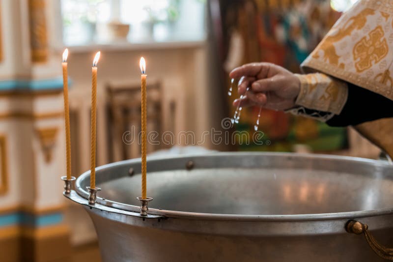 Ritual Baptism Ceremony with Candles and Water Stock Image - Image of ...