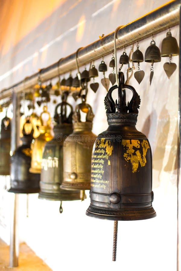 Ritual Bells of Different Sizes in a Buddhist Temple Editorial ...