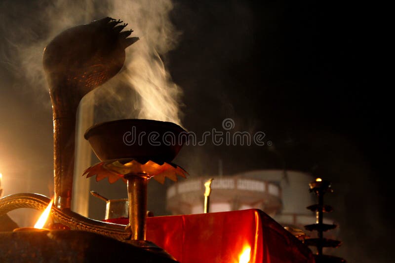 Ritual Bowl with Fire. Puja Stock Image - Image of metal, burn: 238386675