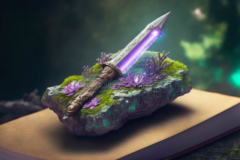 Ritual Crystal Amethyst Dagger and Magic Book. Magic and Sorcery Stock ...