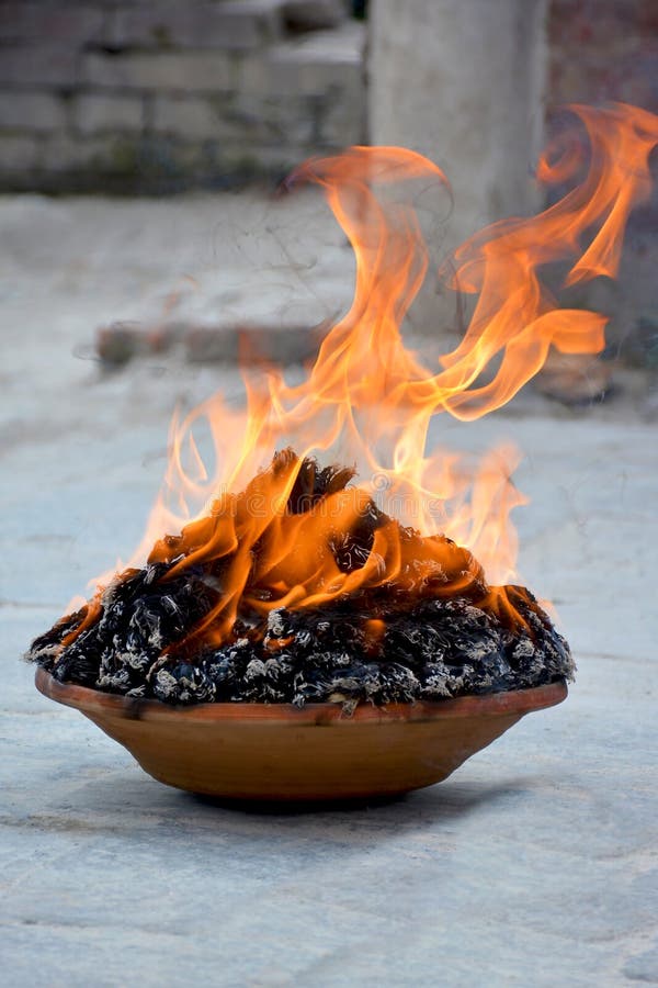 Ritual Fire Puja Near the Temple Stock Image - Image of asian ...