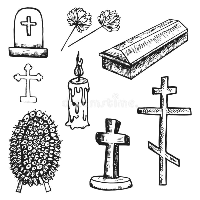 Ritual Funeral Items Set Objects Set Vector Sketches Stock Vector ...
