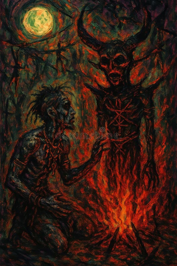 Ritual Invocation Under Full Moon Stock Illustration - Illustration of ...