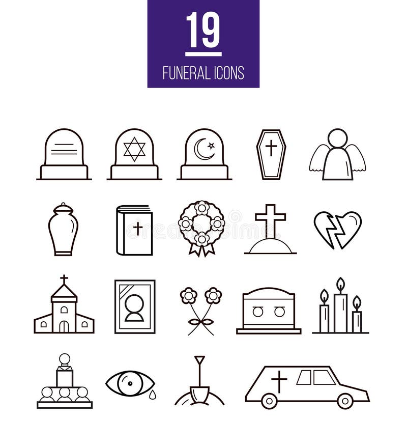 Ritual Line Style Vector Icons. Funeral Objects Stock Vector ...