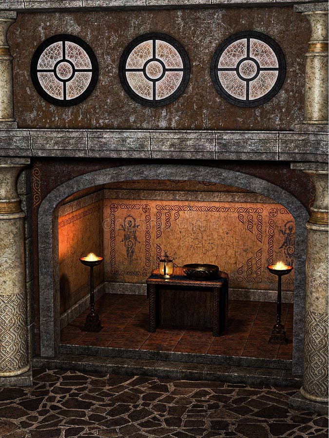 Ritual Room with Torchieres and Ritual Bowl, 3D Illustration, 3D ...