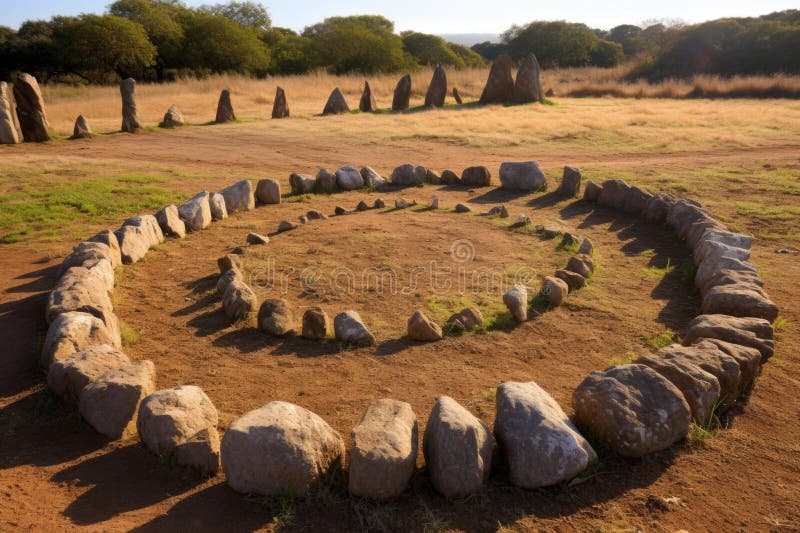 Ritual Stones Organized in a Circular Boundary Stock Illustration ...