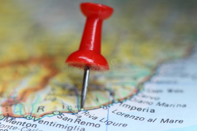 Riva Ligure, Italy Pin on Map Stock Photo - Image of macro, destination ...