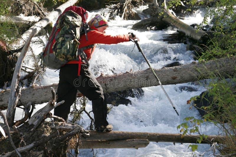 Through the river. stock photo. Image of female, hike - 10280060