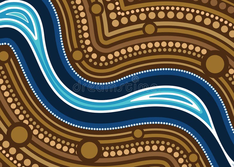 River, Aboriginal Art Vector Painting with River, Landscape Stock ...