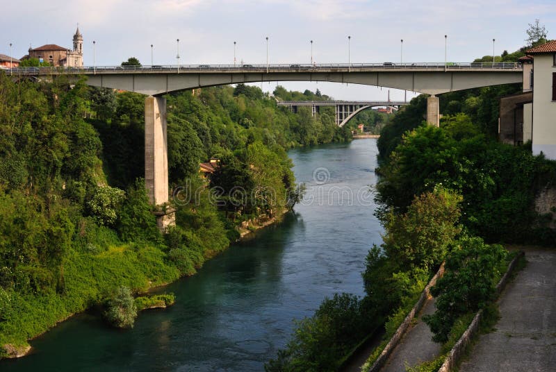 River Adda through Morbegno, Morbend in the Province of Sondrio in ...