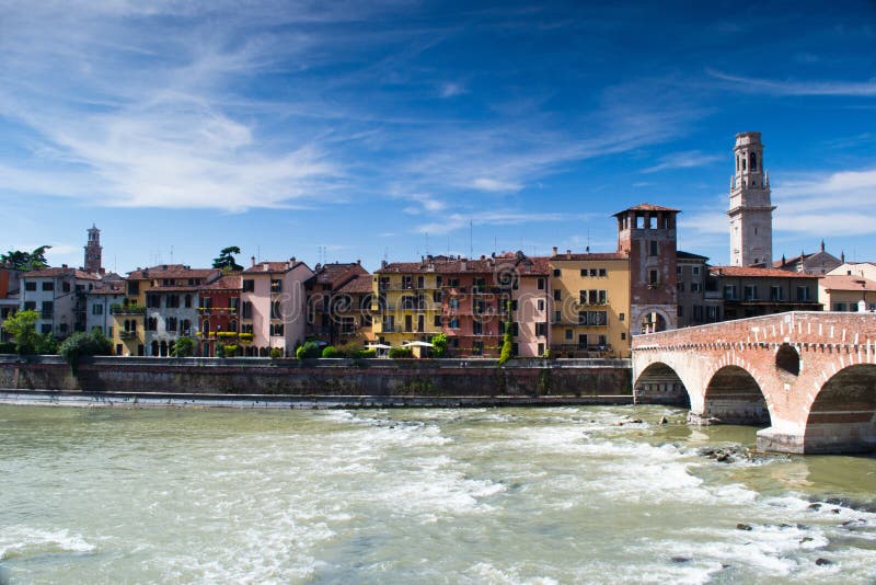 River adige crosses verona editorial photography. Image of stone - 24560547