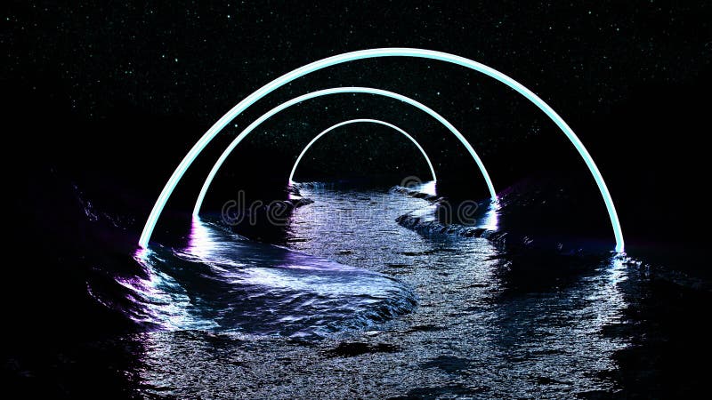 River on an Alien Planet Neon Glowing 3d Rendering Stock Illustration ...