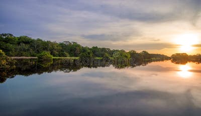 River in the Amazon Rainforest at Dusk, Peru, South America Stock Image ...