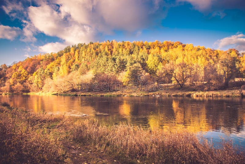 River bank in fall stock photo. Image of colors, shoreline - 61274002