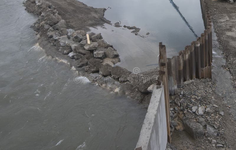 River Bank Protection and Dam Construction Stock Image - Image of ...