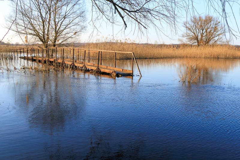 River Bank Spring Small Pedestrian Bridge Across Stock Photos - Free ...