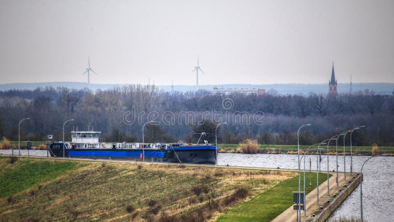 River Barge at the Side of Mittelland Canal in Germany Stock Image ...