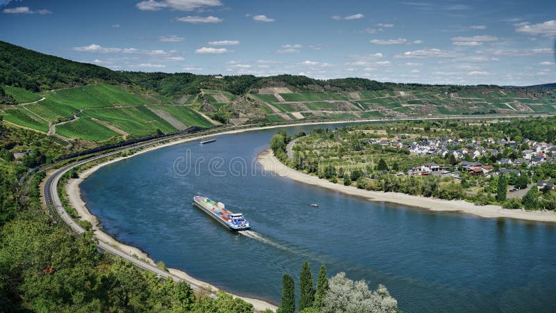 River Barge Transporting Cargo Down the Rhine River Near the Biggest ...