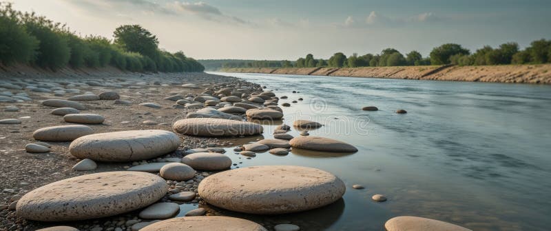 River Bathing Stones Smooth Flat Stones at a Bend in the River S. Stock ...