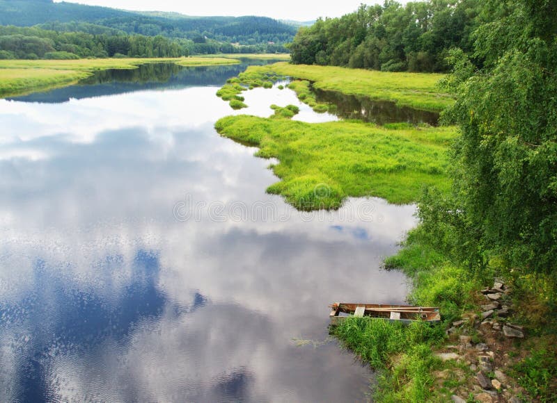 River bay stock image. Image of lake, green, cloud, boat - 33530555