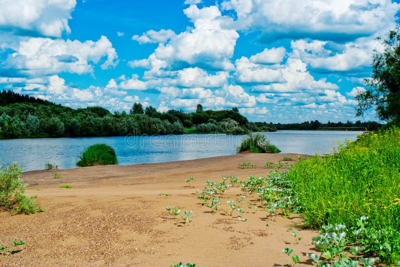 River beach stock photo. Image of green, waterfront, cloud - 29177412