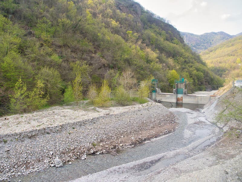 River bed with dam stock image. Image of highway, valley - 274793409