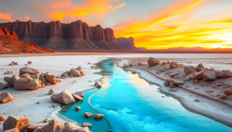 River with a Blue Color is Flowing through a Desert Stock Photo - Image ...