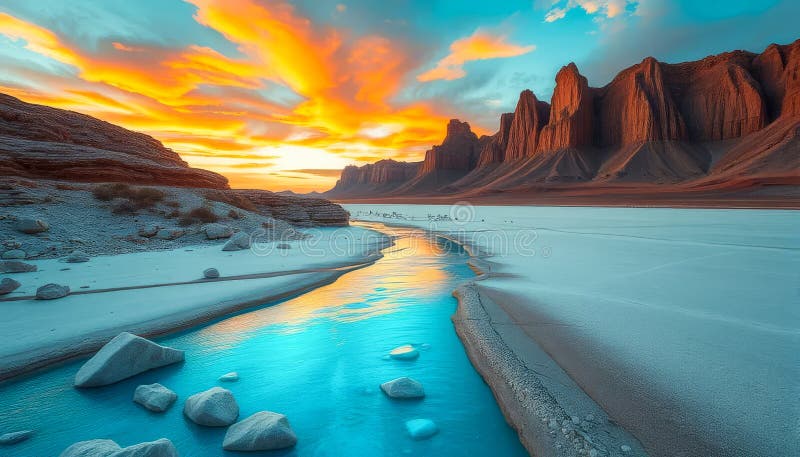 River with a Blue Color and a Mountain in the Background Stock Image ...