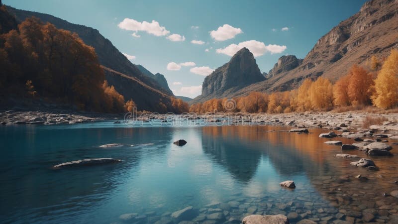 A River with a Blue Color and a Rocky Shore. Stock Illustration ...