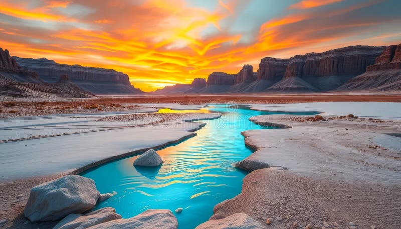 River with a Blue Color and a Sunset in the Background Stock Image ...