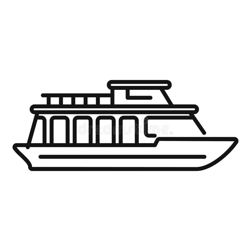 River Boat Floating on Water Surface Minimalist Line Art Logo Stock ...
