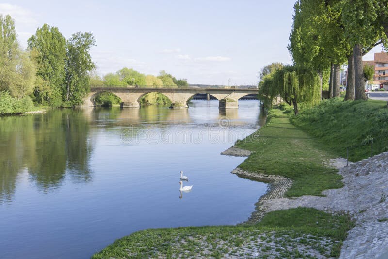 River with a Bridge on a Sunny Day Stock Image - Image of water, shiny ...