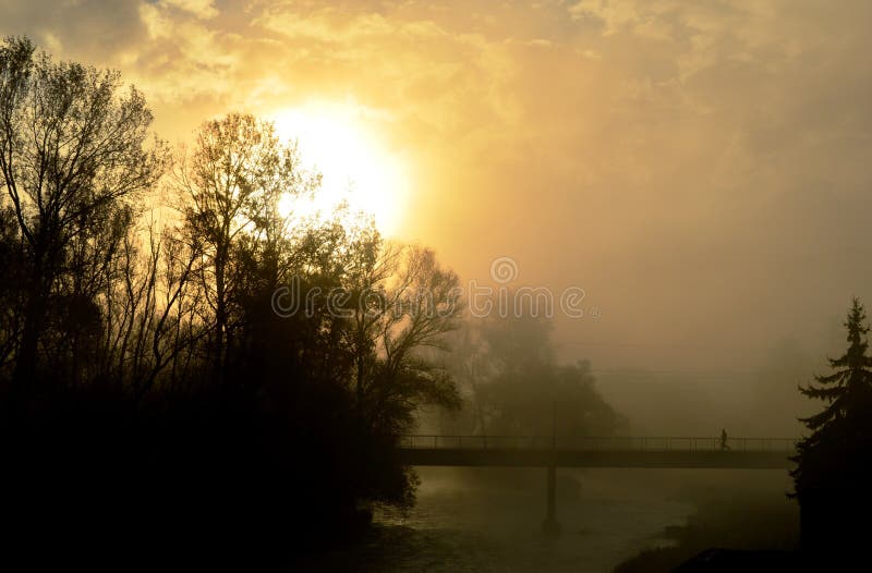 River, bridge and sunset stock photo. Image of river - 105483808