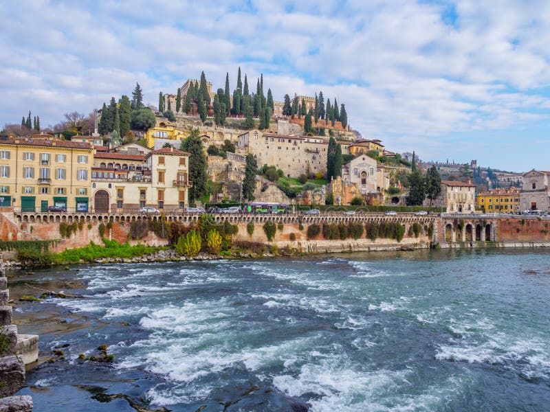 River with Bridge of Verona Stock Photo - Image of bridge, coast: 265369646